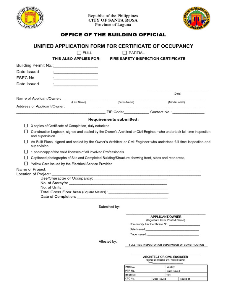 Unified Application for Occupancy Permit | PDF