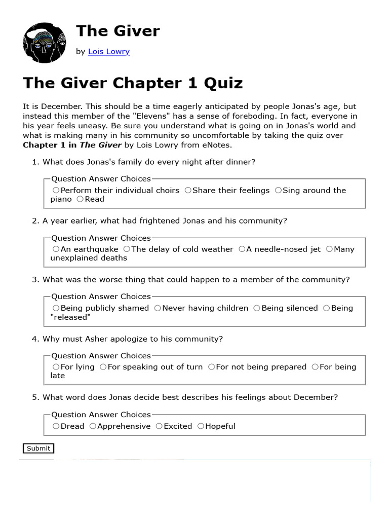 The Giver Chapters 1-2 | Download Free PDF | The Giver