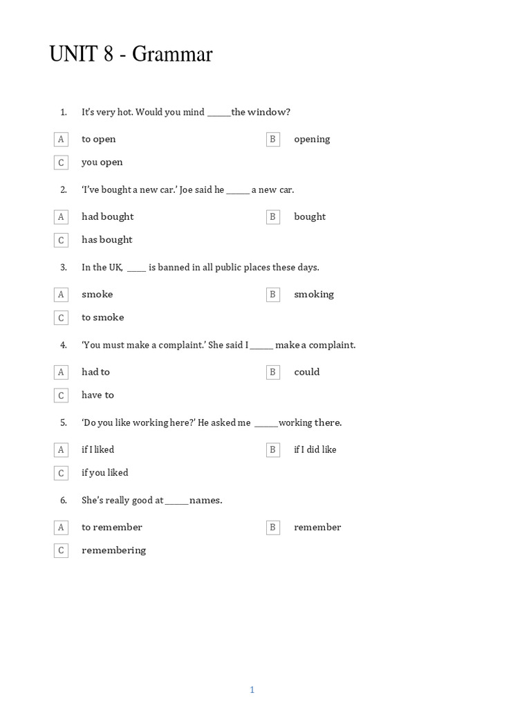 UNIT 8 - Grammar | PDF