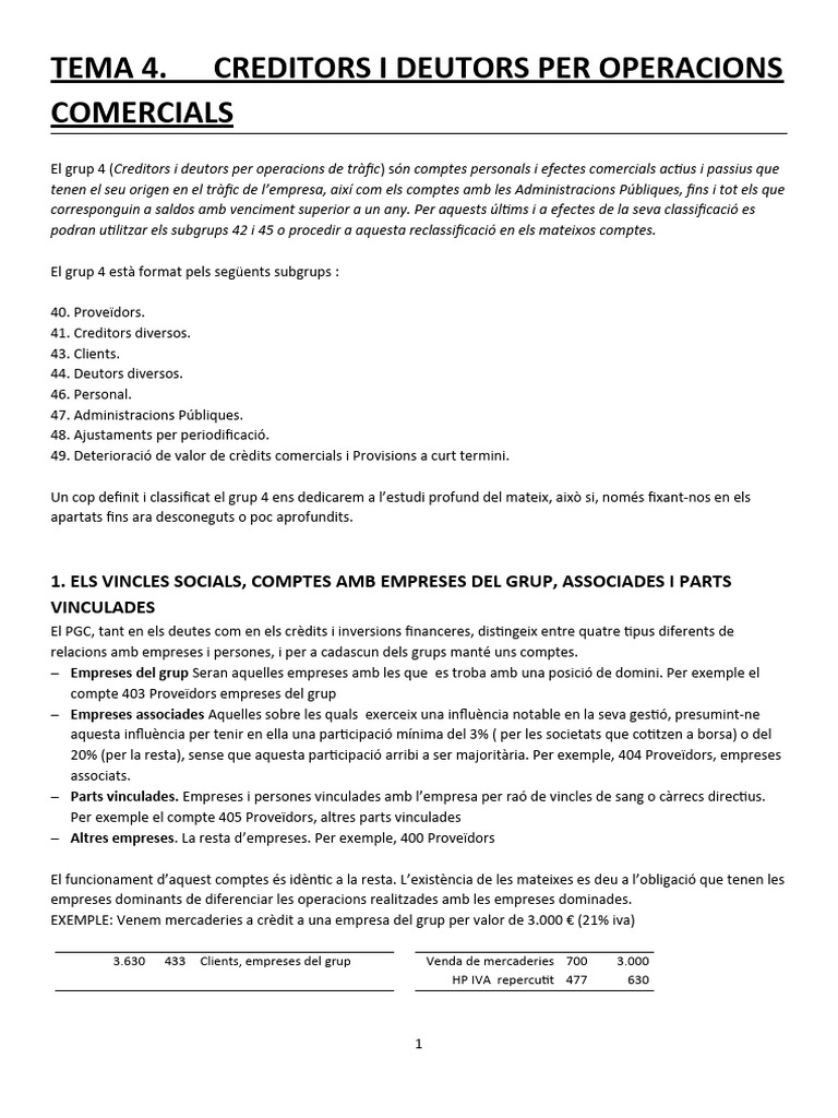T4 Creditors I Deutors Per Operacions Comercials | PDF