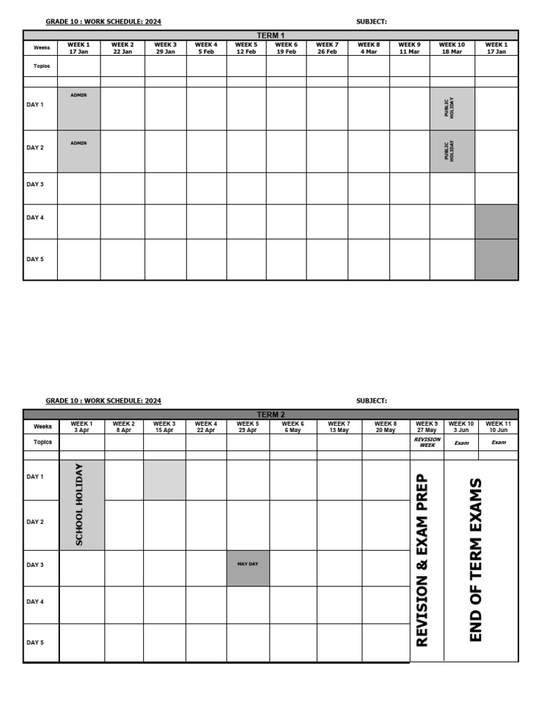 Work-Schedule TEMPLATE-2024 | PDF