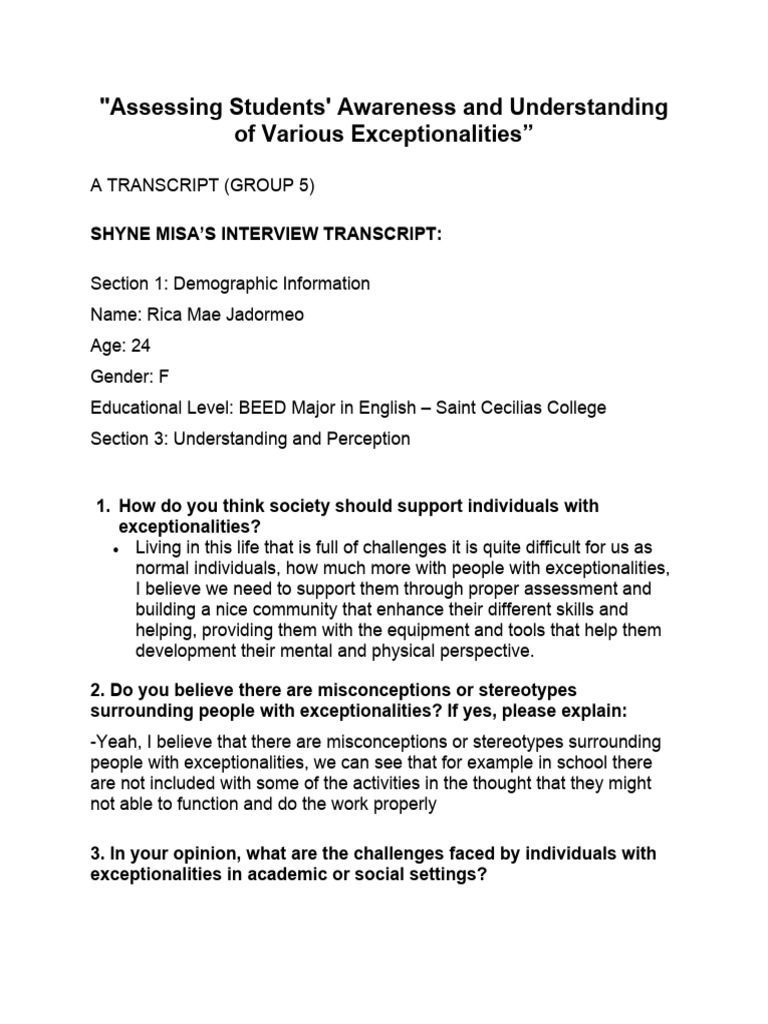 Transcript Group 5 | PDF | Stereotypes | Thought