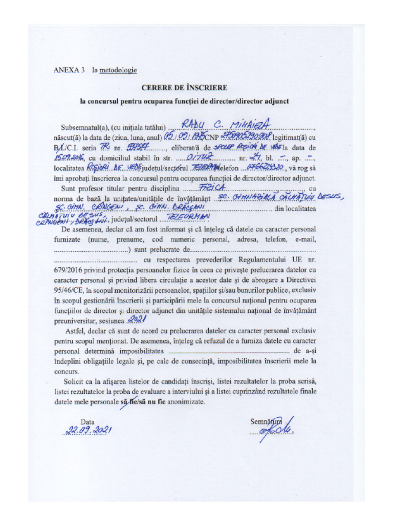 Cerere de Inscriere | PDF