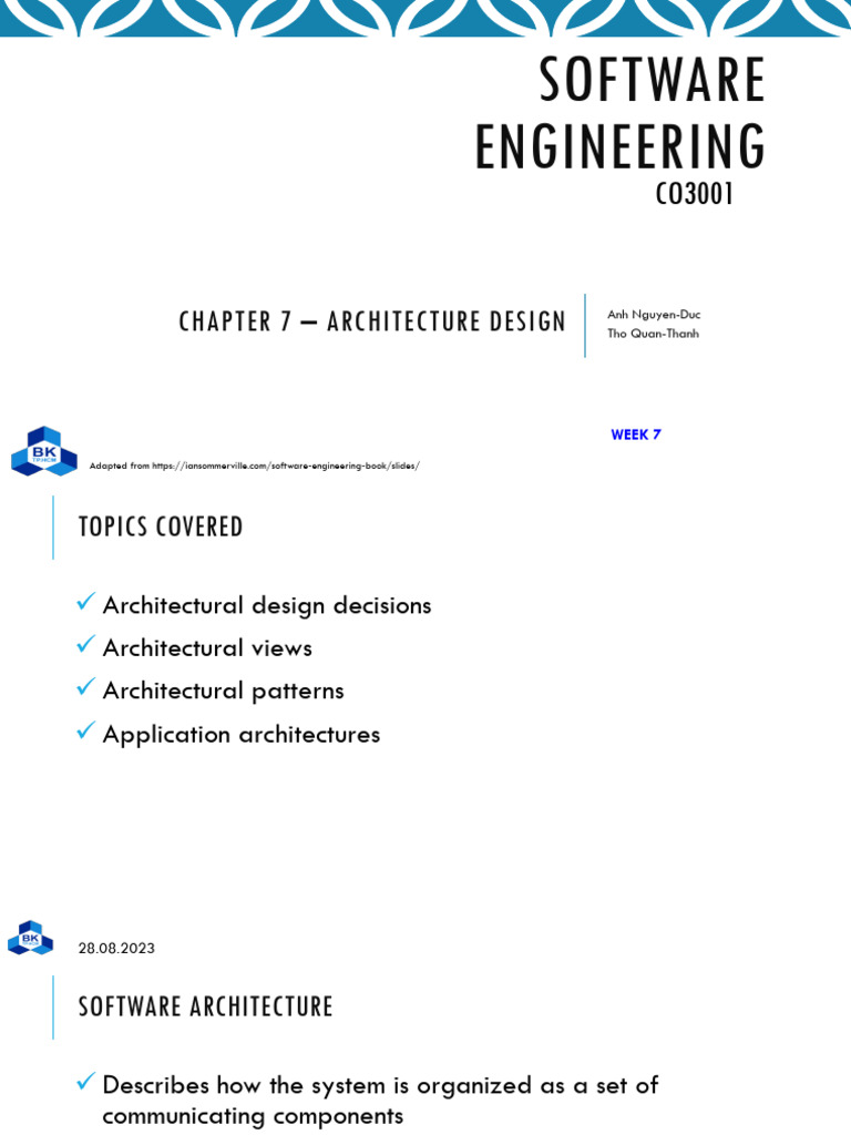 07 - Ch7 Architectural Design - 2023 | PDF | System | Software Architecture