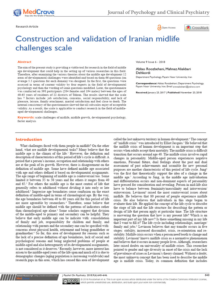 Iranian Midlife Challenges Scale - 2018 | PDF | Factor Analysis ...