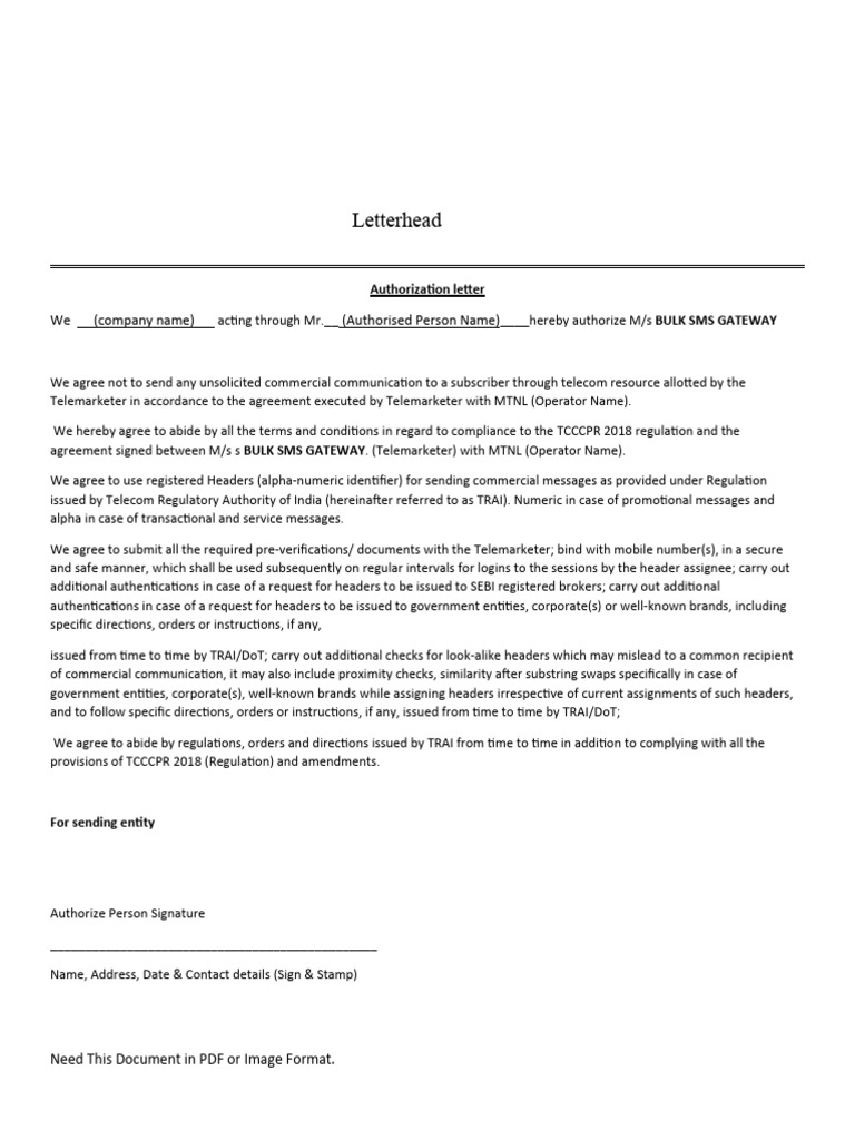 Letter showing Authorized Signatory Format | PDF