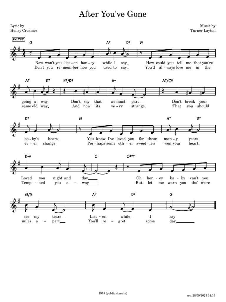 After You've Gone Sheet Music | PDF | Songs | Musical Forms