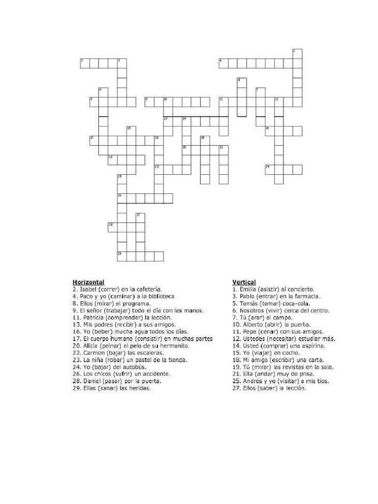 Crucigrama Verbos Presente Indicativo. | PDF