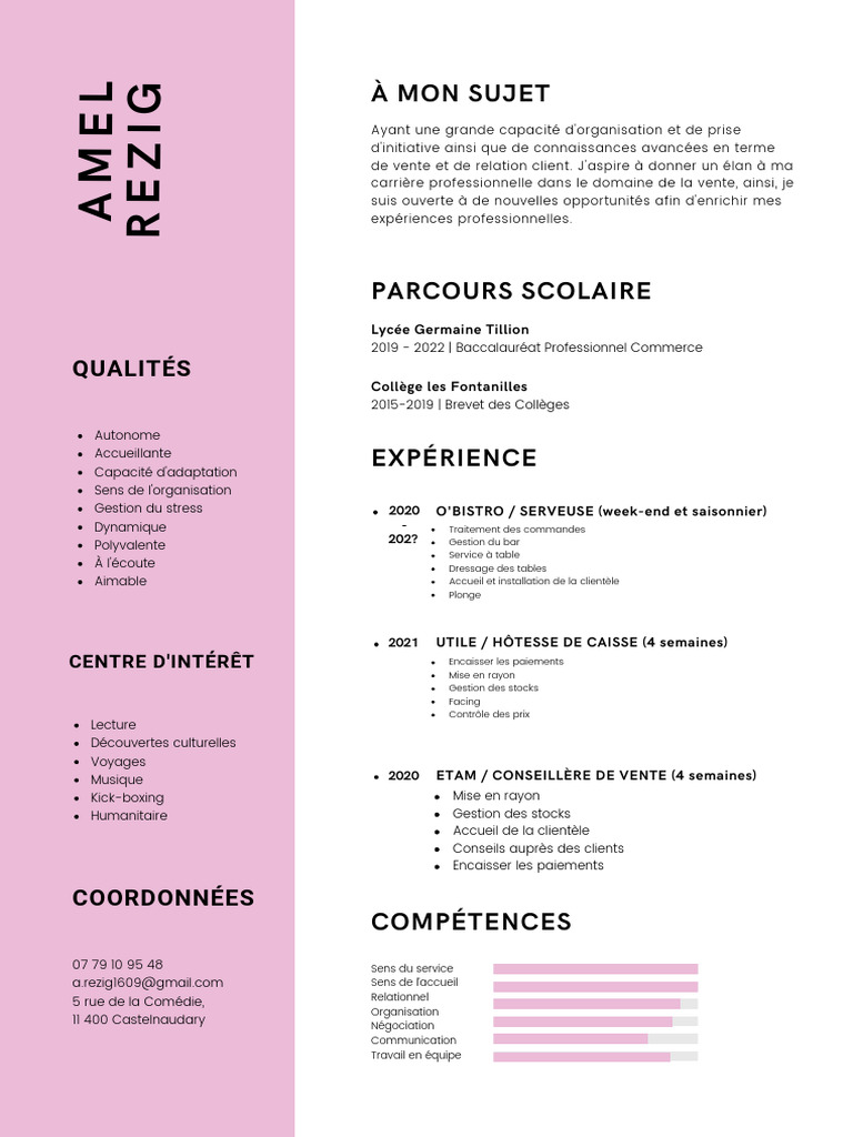 CV Serveuse : Amel Rezig | PDF