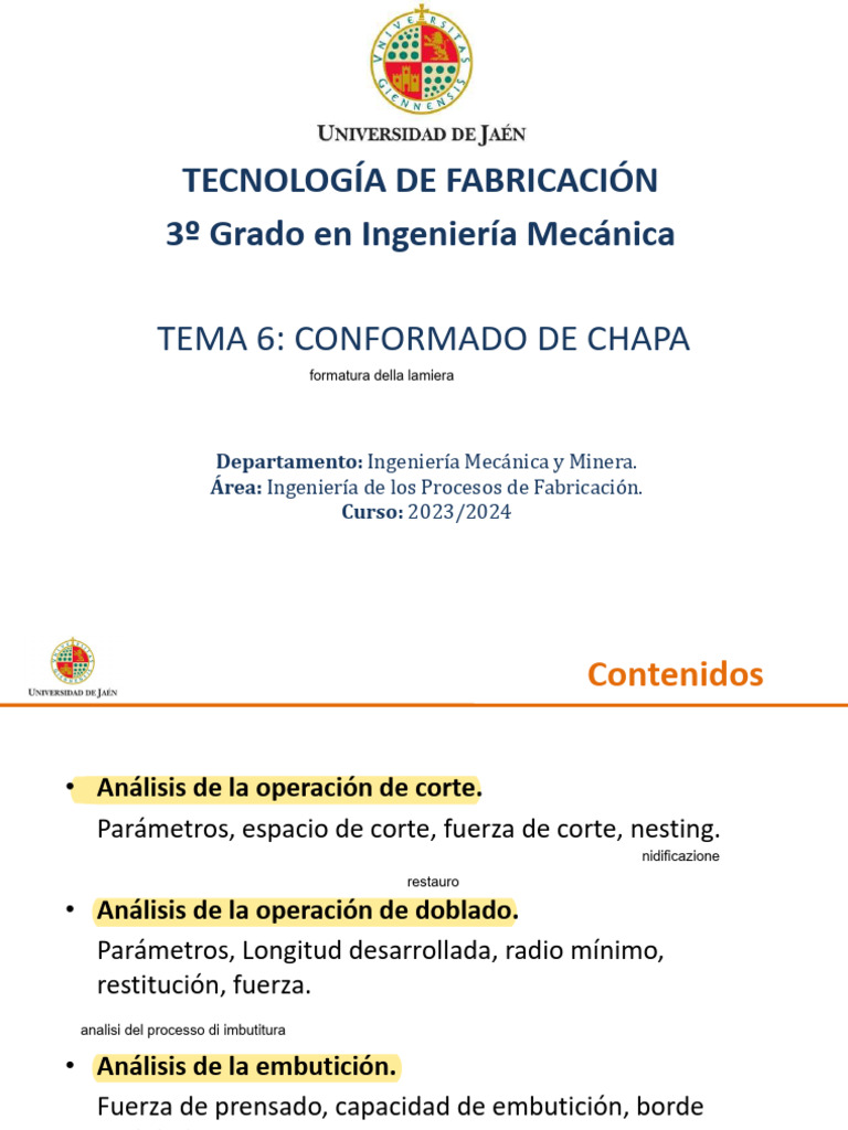 Tecnología de Fabricación 3º Grado en Ingeniería Mecánica: Tema 6 ...