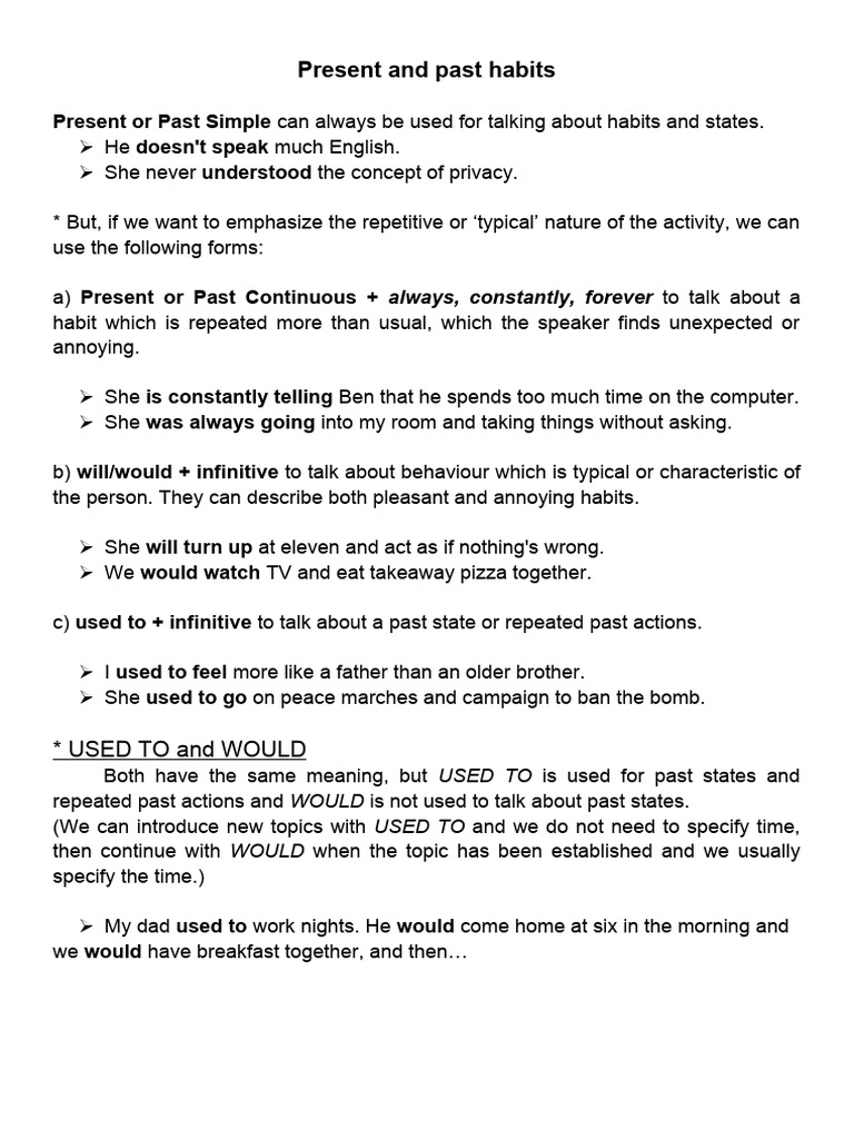 Present and Past Habits | PDF