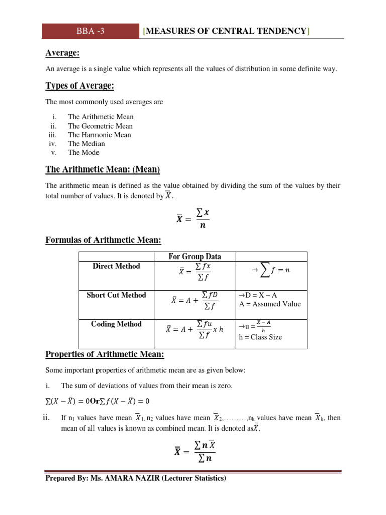Measures of Central Tendency | PDF | Mean | Arithmetic Mean