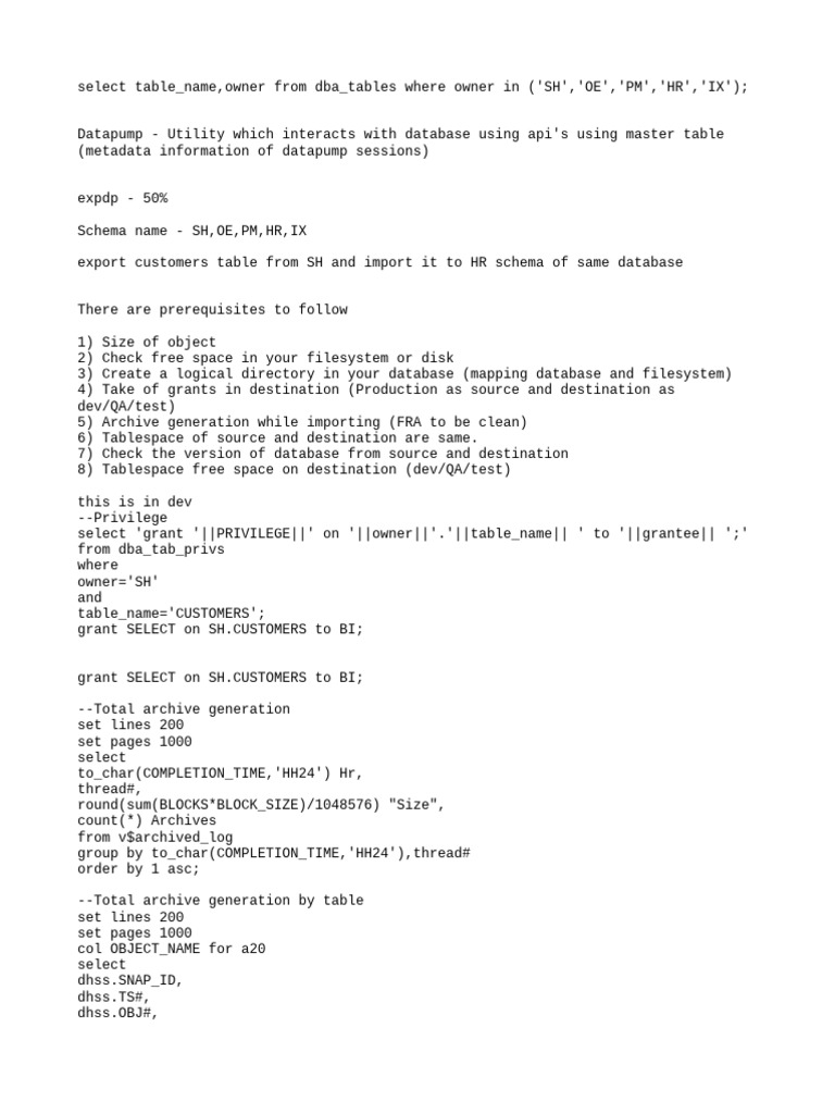 Datapump Basic Prechecks | PDF | Teaching Methods & Materials | Computers