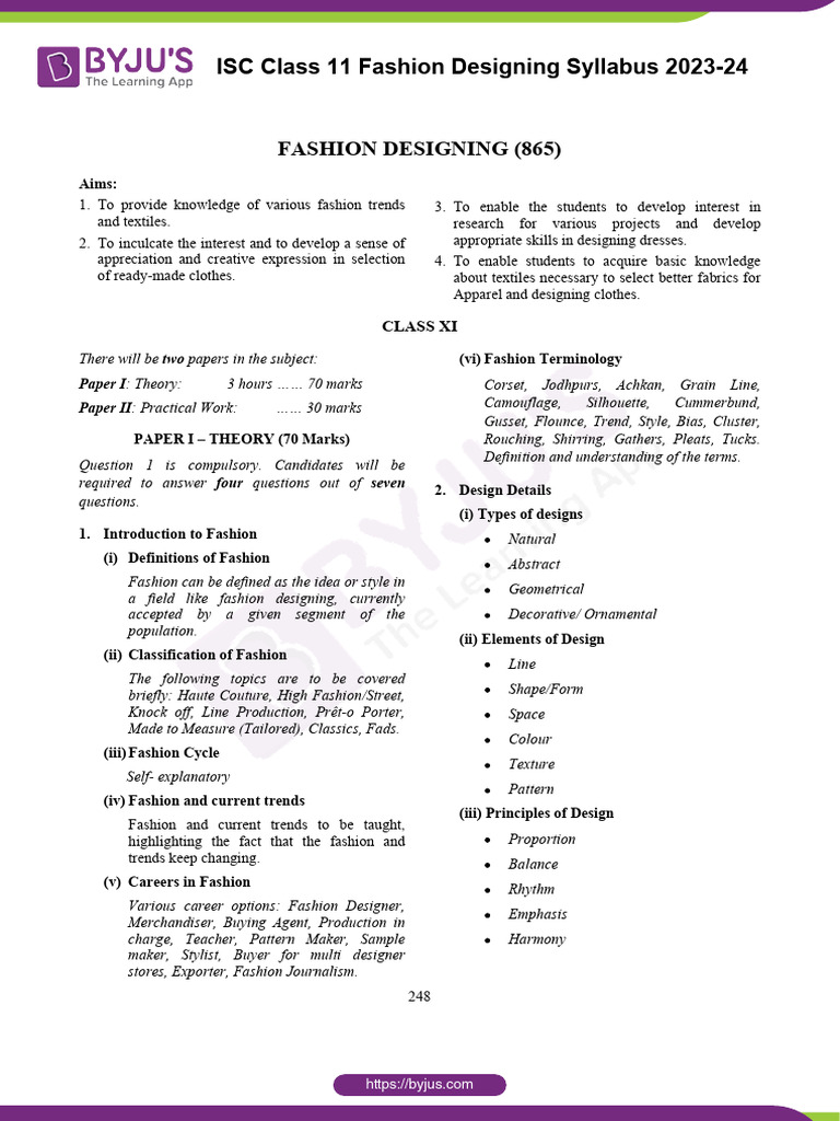 ISC Class 11 Fashion Designing Syllabus 2023 24 | PDF | Fashion | Seam ...