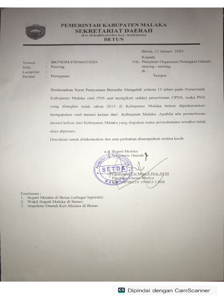 Penegasan Pindah Keluar PNS | PDF