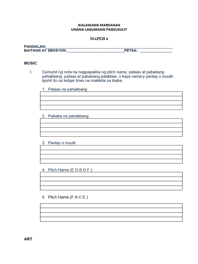 ST - Mapeh 4 - Q2 | PDF