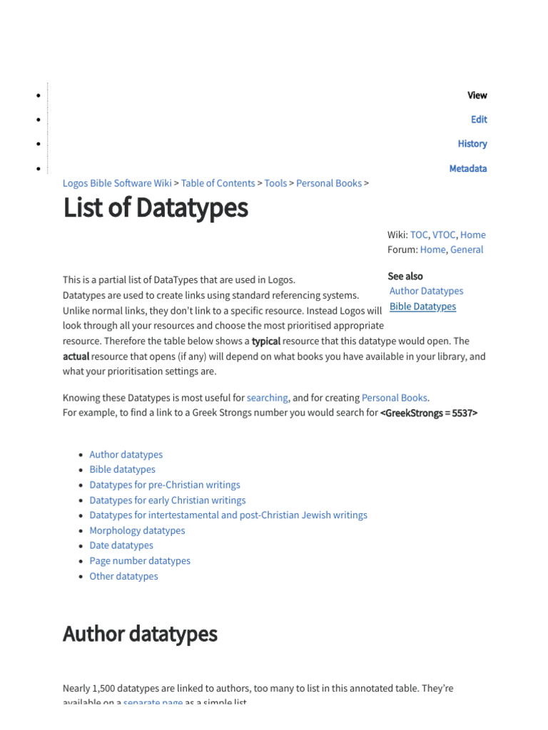 List of Datatypes For Search in Logos | PDF | Church Fathers | Bible