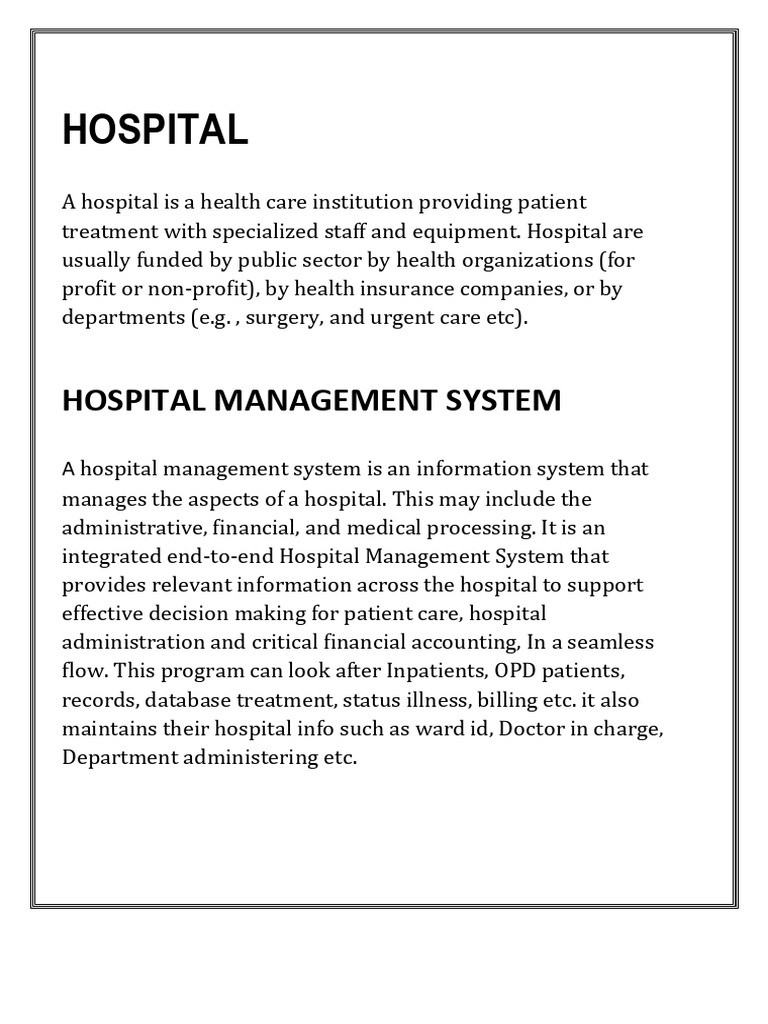 Hospital Management System | PDF | Hospital | Patient