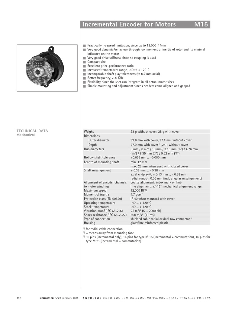 Incremental Encoder For Motors M15: N N N N N N N N N N | PDF ...