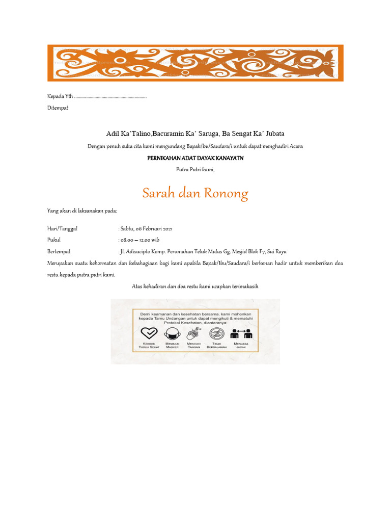Undangan Pernikahan Adat Dayak Kanayatn | PDF