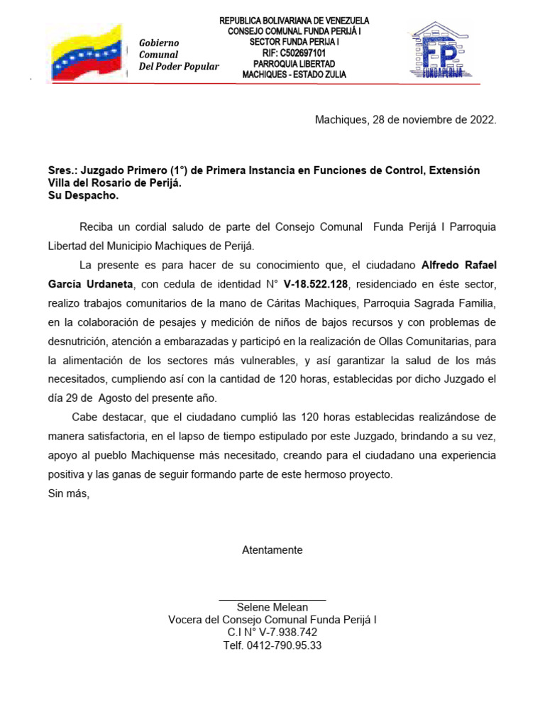 Constancia Consejo Comunal Funda Perija Blanco | PDF | Venezuela