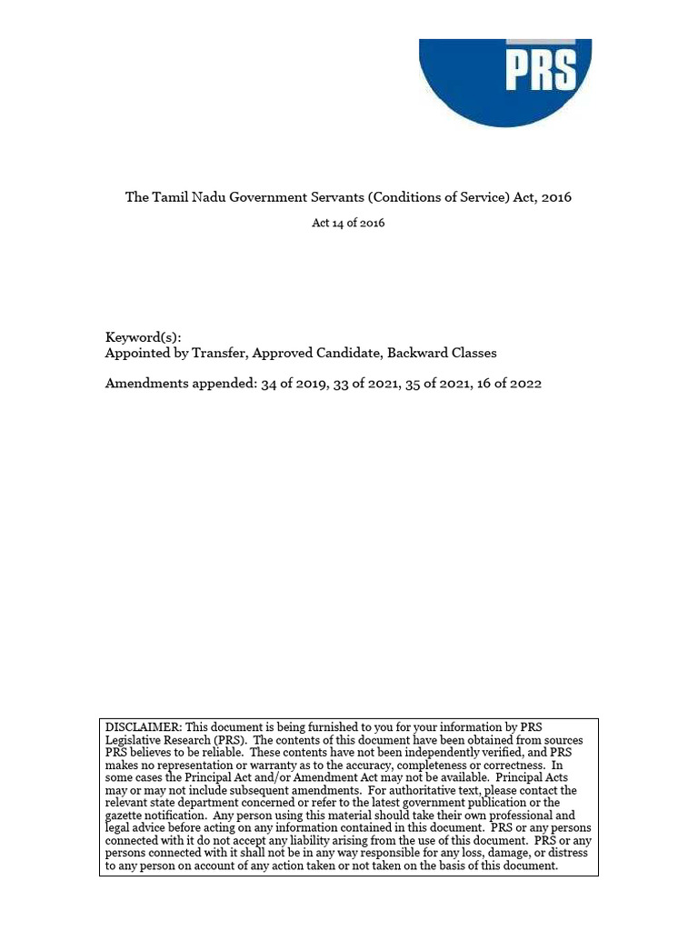 Tamil Nadu Govt Service Act Guide | PDF | Probation | Military Service