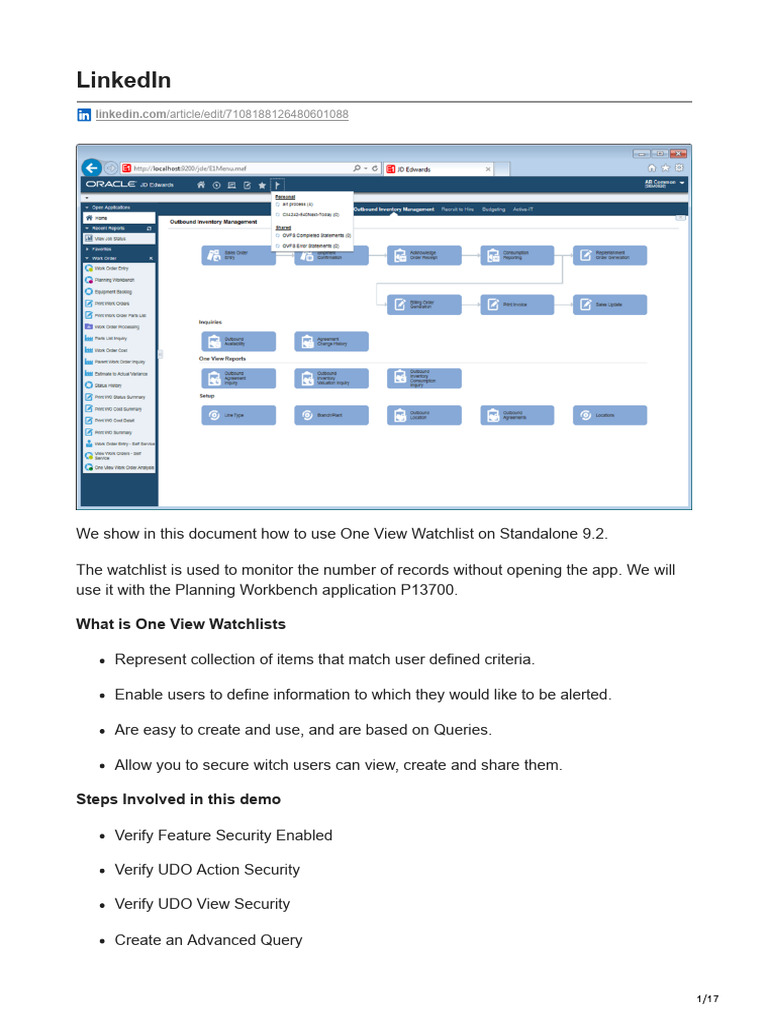 Using JD Edwards One View Watchlist | PDF | Screenshot | Computing