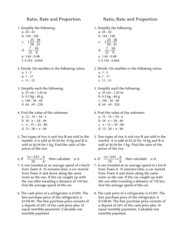 Ratio Rate Proportion | PDF | Speed | Cash