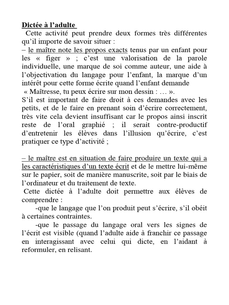 Dictée à l'Adulte : Méthodes et Pratiques | PDF | Arts du langage et ...