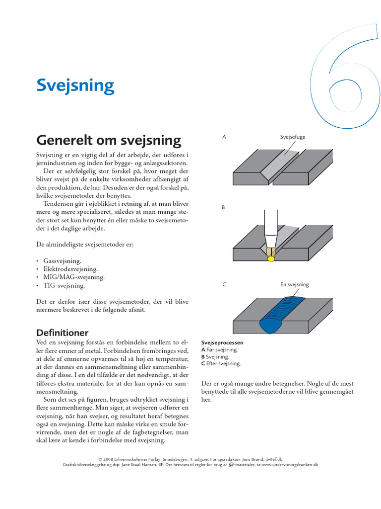 Svejsning. de Almindeligste Svejsemetoder Er Gassvejsning. Elektrodesvejsning. MIG - MAG ...