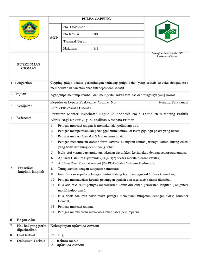 Sop Pulpa Capping PKM Ciomas | PDF
