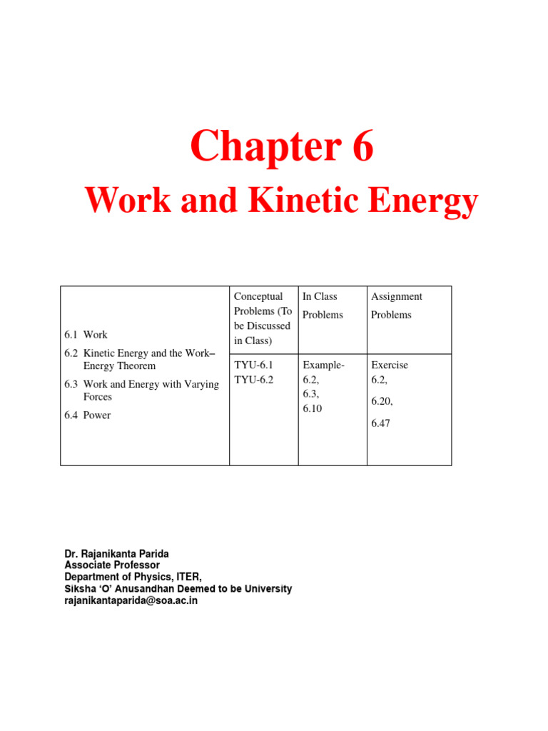 Chapter - 6 - Work and Kinetic Energy - R K Parida | PDF | Force | Horsepower