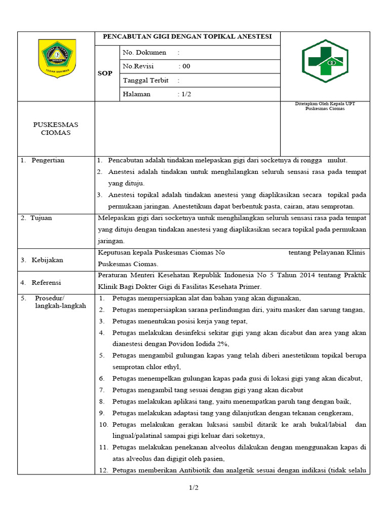 Prosedur Pencabutan Gigi Anestesi Topikal | PDF