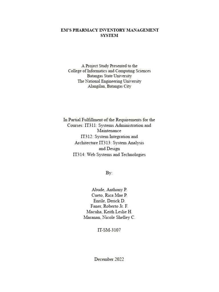 Em's Pharmacy Inventory Management System | PDF | Pharmacy | Software ...