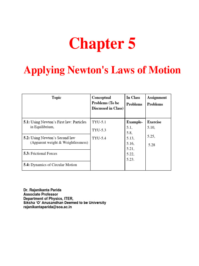 Chapter - 5 - Applying Newton's Laws of Motion - R K Parida | PDF | Force | Friction