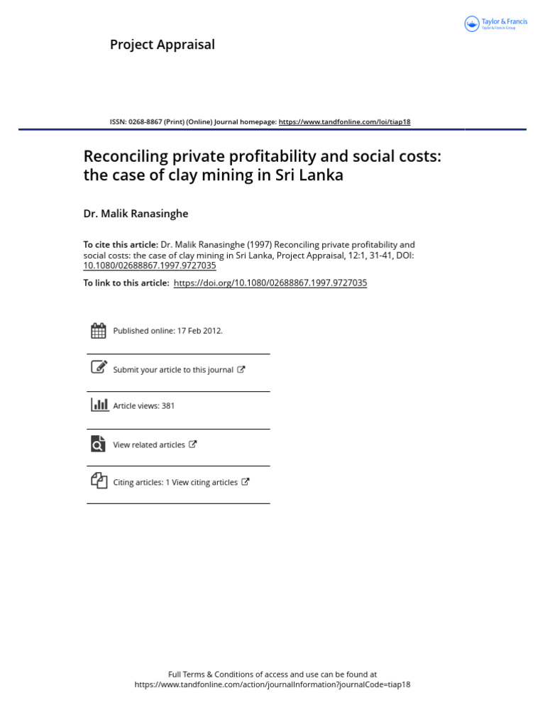 Reconciling Private Profitability and Social Costs The Case of Clay ... Reconciling Private Profitability and Social Costs The Case of Clay ...