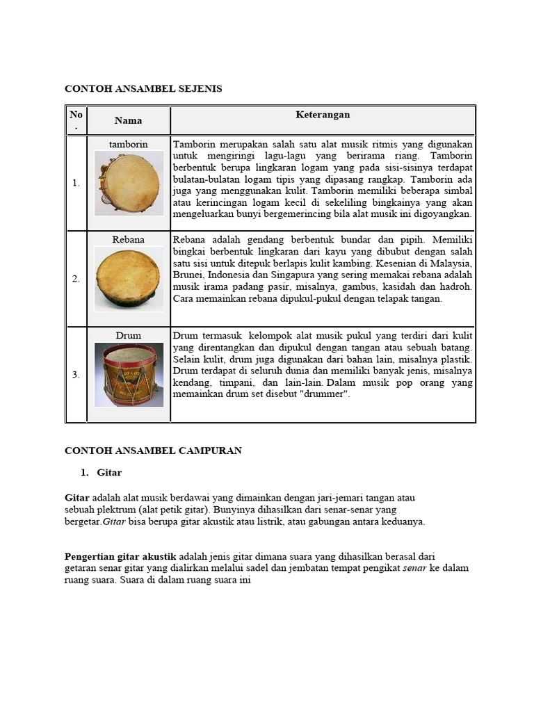 Contoh Alat Musik Ansambel Sejenis | PDF
