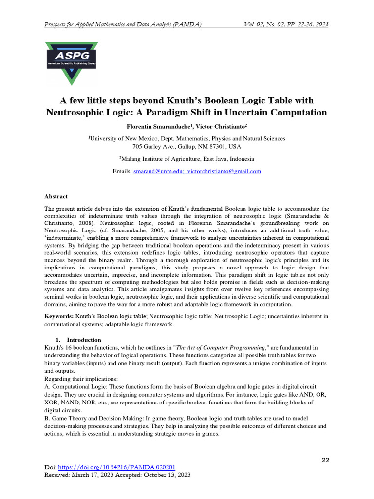 A Few Little Steps Beyond Knuth's Boolean Logic Table With Neutrosophic Logic: A Paradigm Shift ...