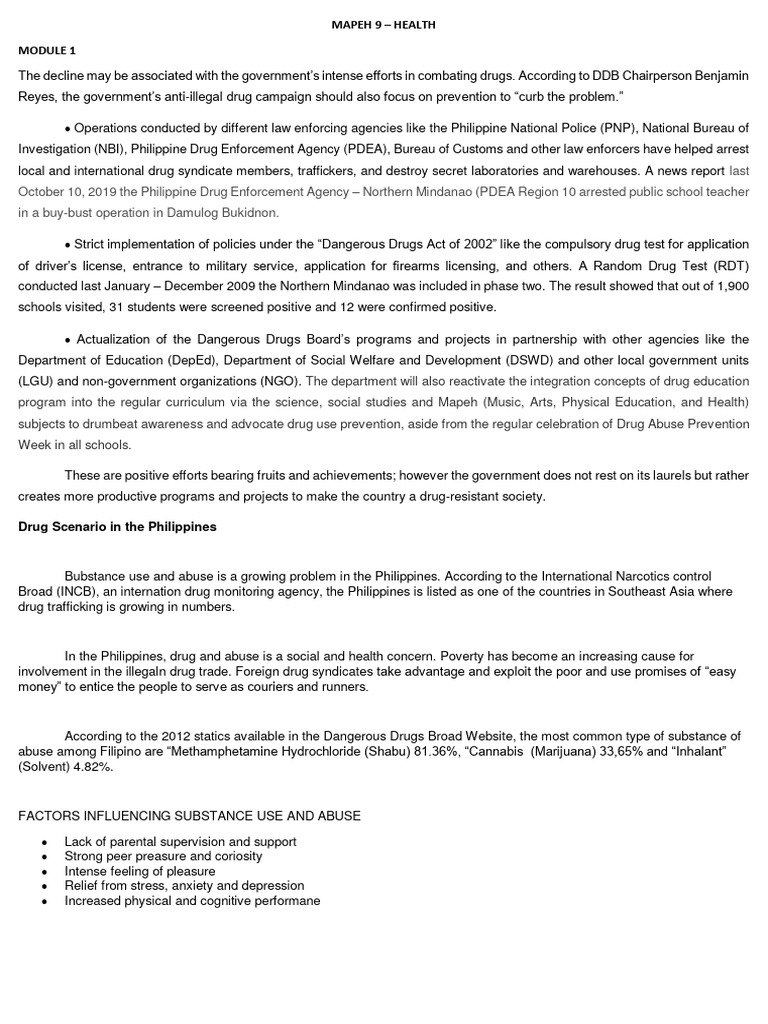 Mapeh 9 - Notes | PDF | Recreational Drug Use | Substance Abuse