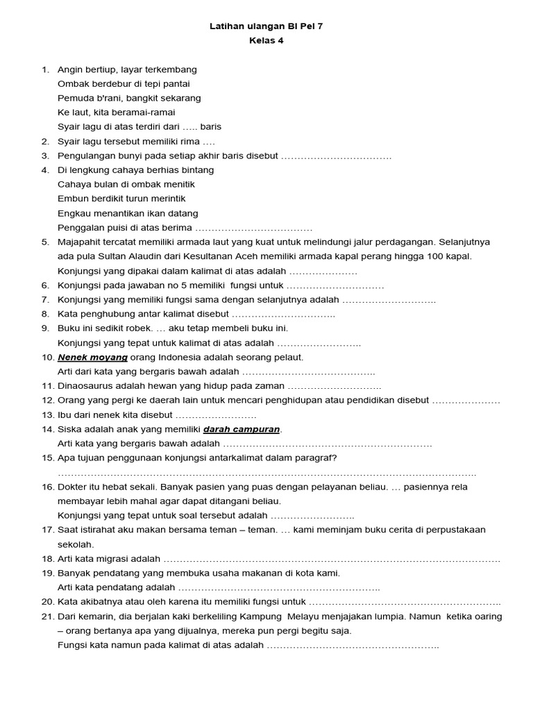 LAT UH Kelas 4 BAB 7 | PDF