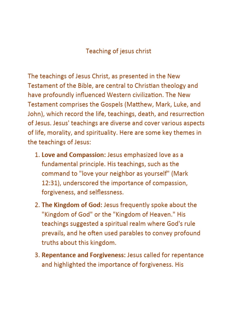 Teachings of Jesus Christ Explained | PDF | Jesus | Parables Of Jesus
