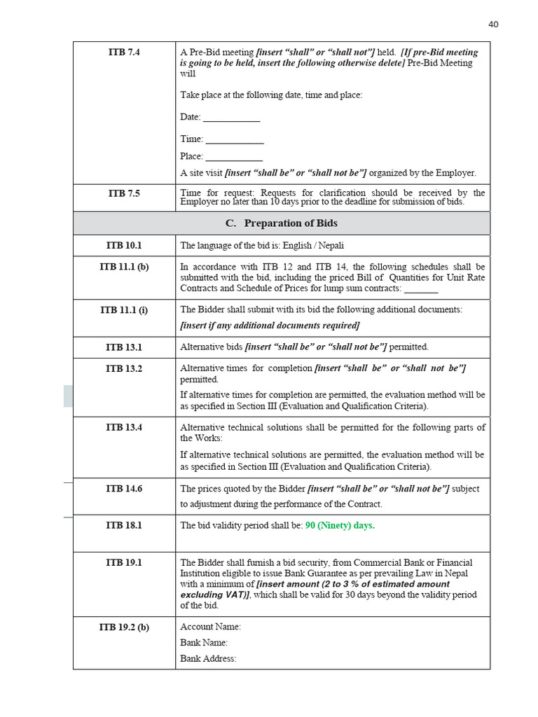 SBD Procurement of Works, (NCB), With Qualification Requirement - For Use in NCB Works Up To NRs ...