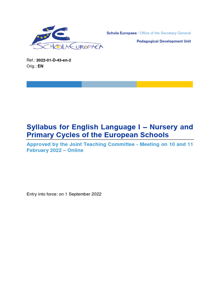 Syllabus For English Language I - Nursery and Primary Cycles of The ...