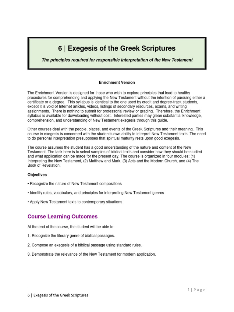 6 Exegesis of The Greek Scriptures Enrichment 7 28 18 | PDF | Bible ...