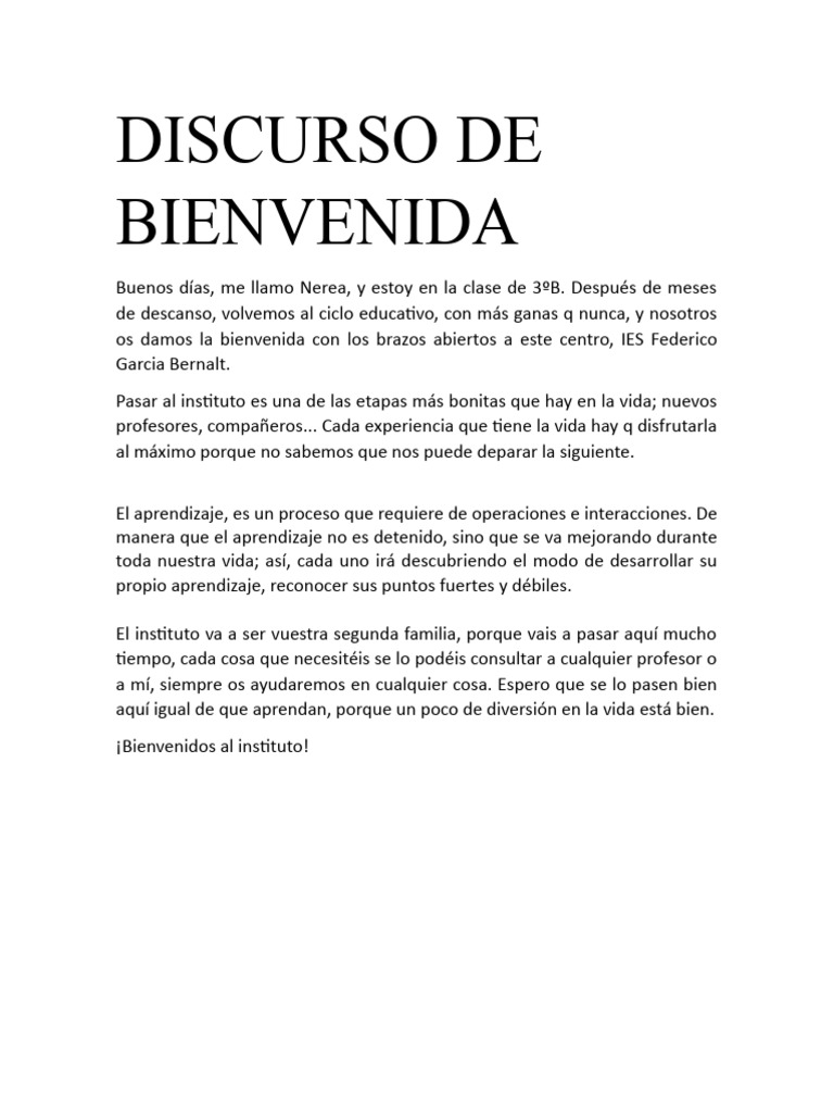 Discurso de Bienvenida | PDF