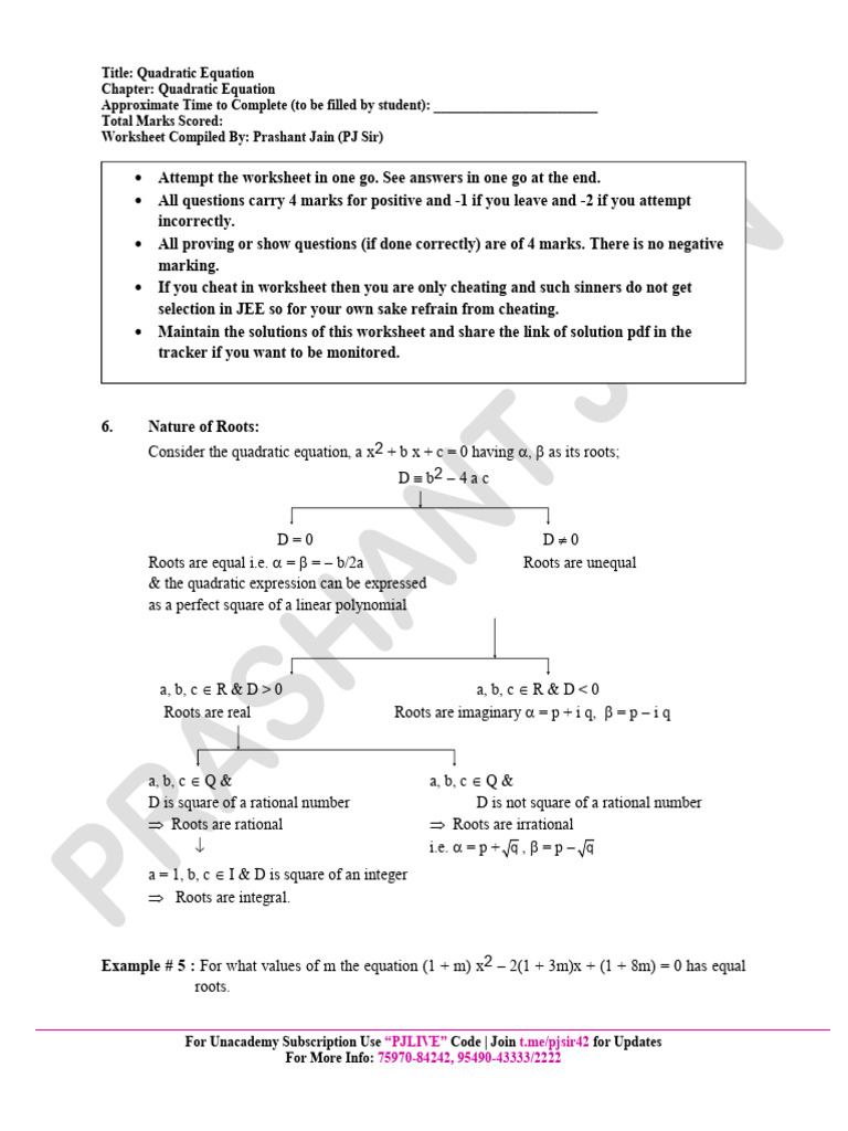 Worksheet 3NatureofRoots | PDF | Quadratic Equation | Zero Of A Function