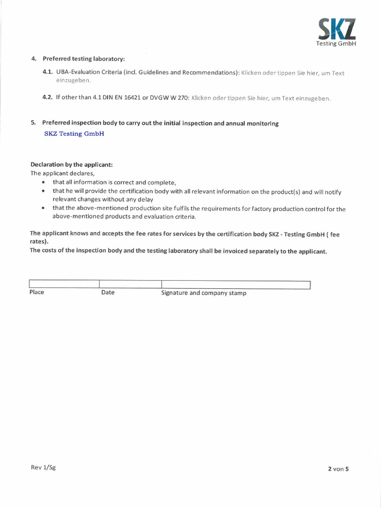 SKZ Hygiene Test Application | PDF