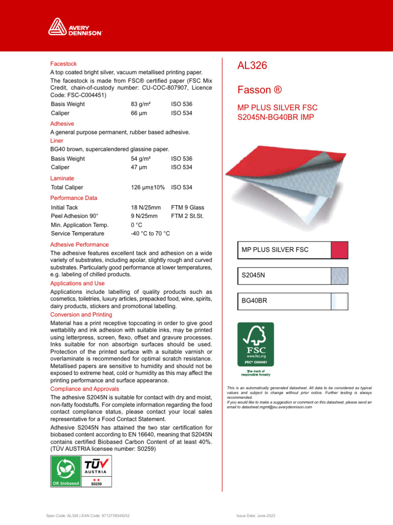Al326 Mp Plus Silver Fsc s2045n-Bg40br Imp_en | PDF | Adhesive | Paper