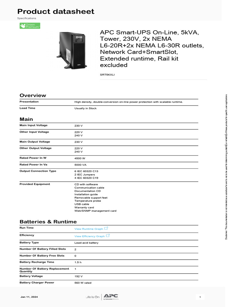 APC SRT5KXLI UPS Specifications | PDF | Electrical Engineering ...