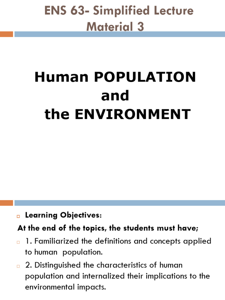 ENS 63-Mat 3 - Human - Popt'n & Envn't | PDF | Climate Change | Population Growth